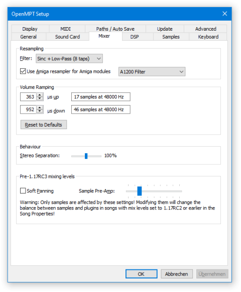 Handbuch: Setup/Mixer – OpenMPT-Wiki